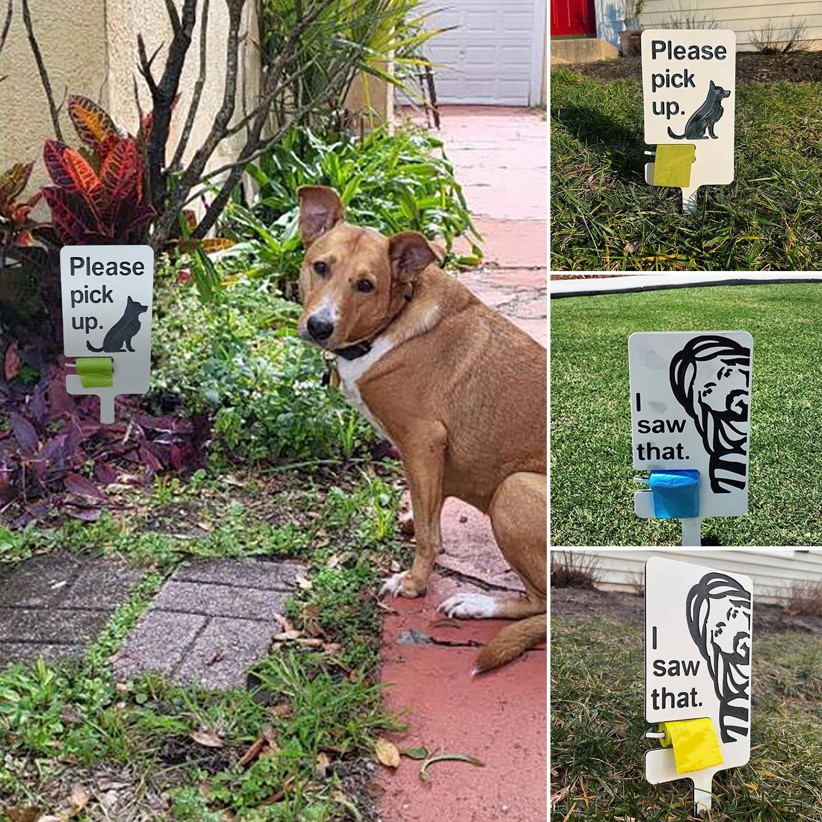 Guiexla Wooden Dog Poop Sign with Bag Holder Weather-proof Please Pick ...