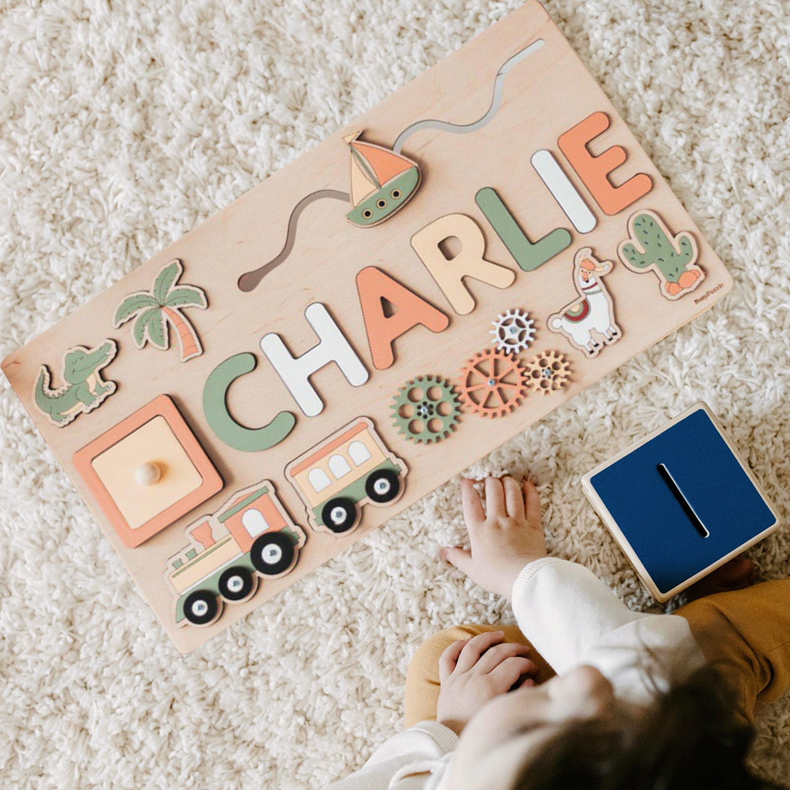 Guiexla Wooden Engraved Name Puzzle Shape Letter Number Color Learning ...