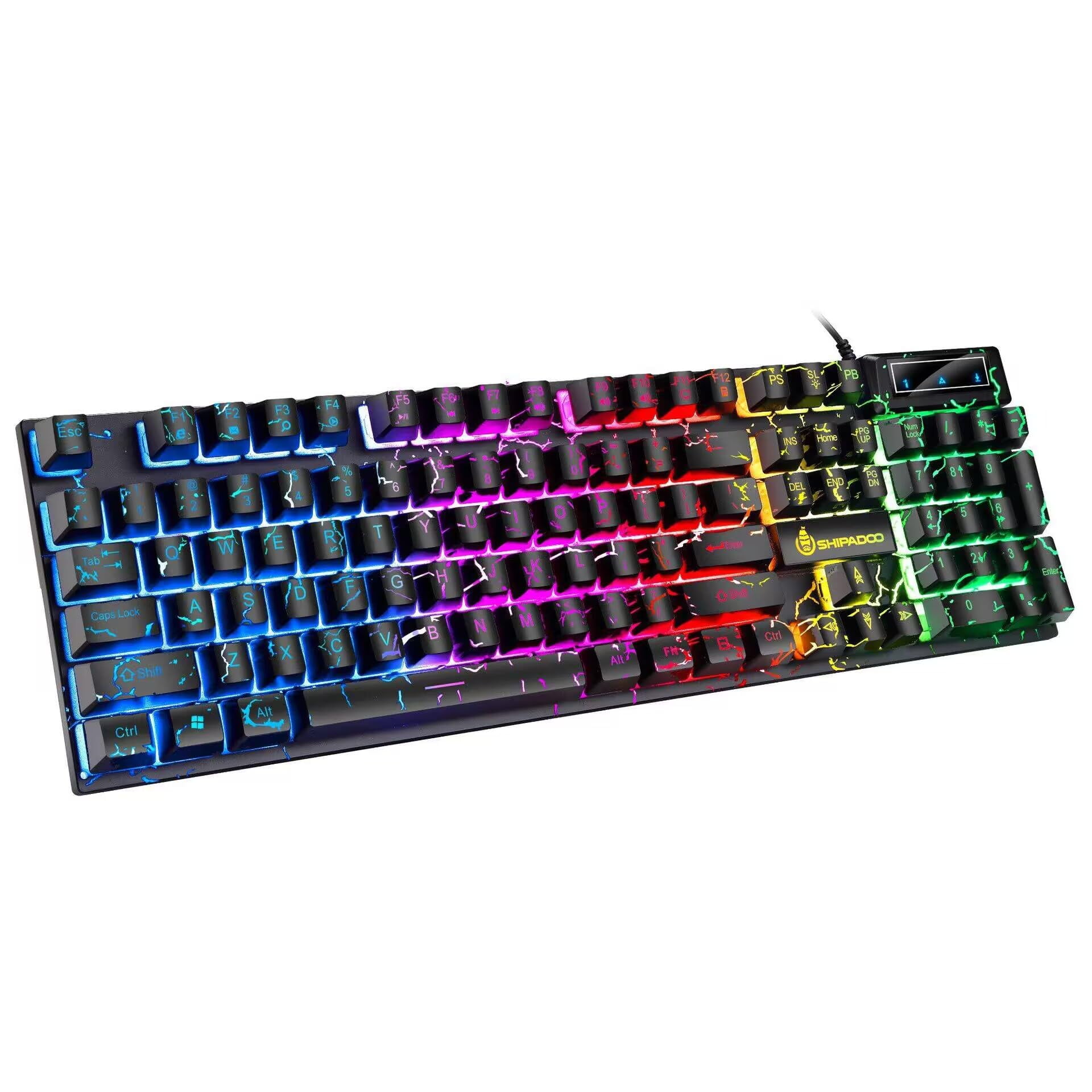 Guiheng Wired Crack Rainbow Gaming Keyboard, 104 Keys Light Up ...