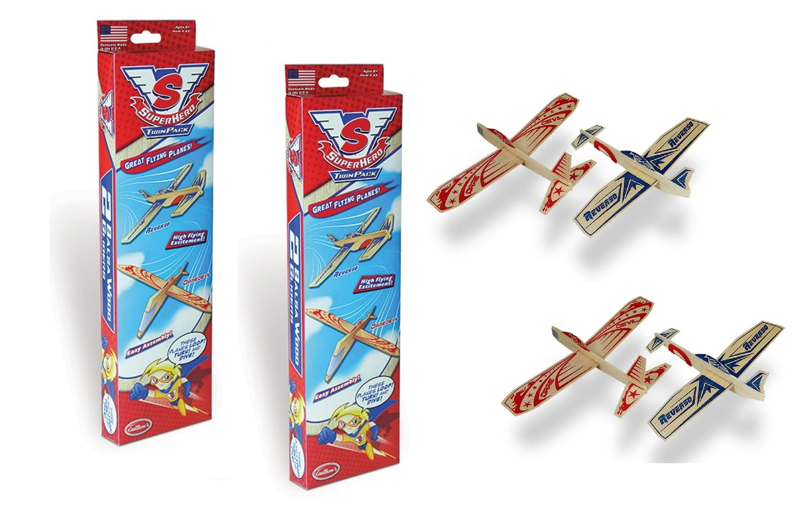 Guillows Super Hero Wooden Toy Plane, 2 Pack (Total of 4 Planes) Balsa ...