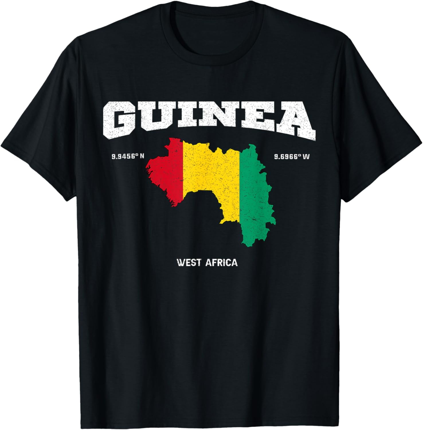 Guinea Conakry flag and map, Guinea Conakry coordinates Tee T-Shirt ...
