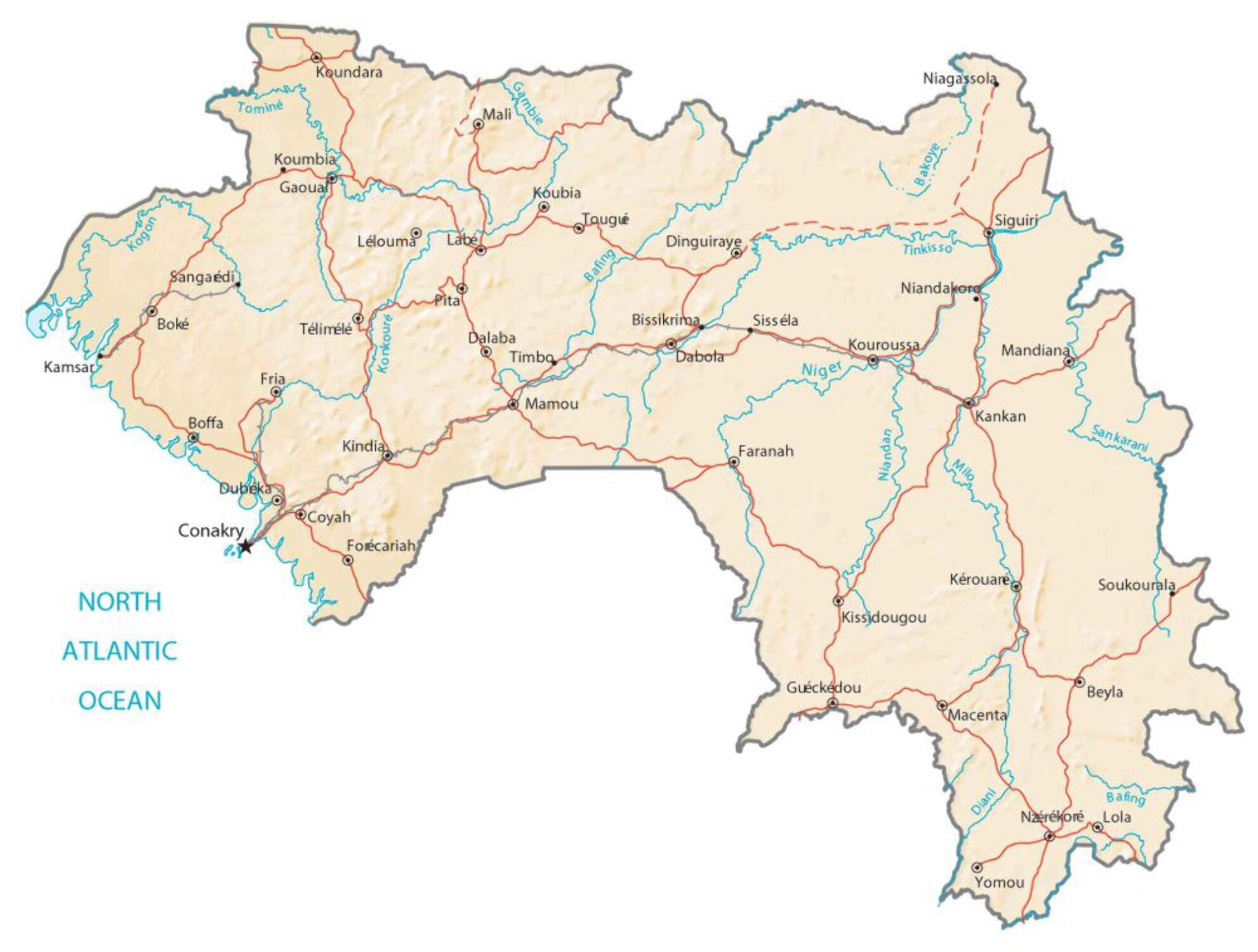 Guinea Physical Map GLOSSY POSTER PICTURE PHOTO PRINT BANNER CONVERSATIONPRINTS - Walmart.com