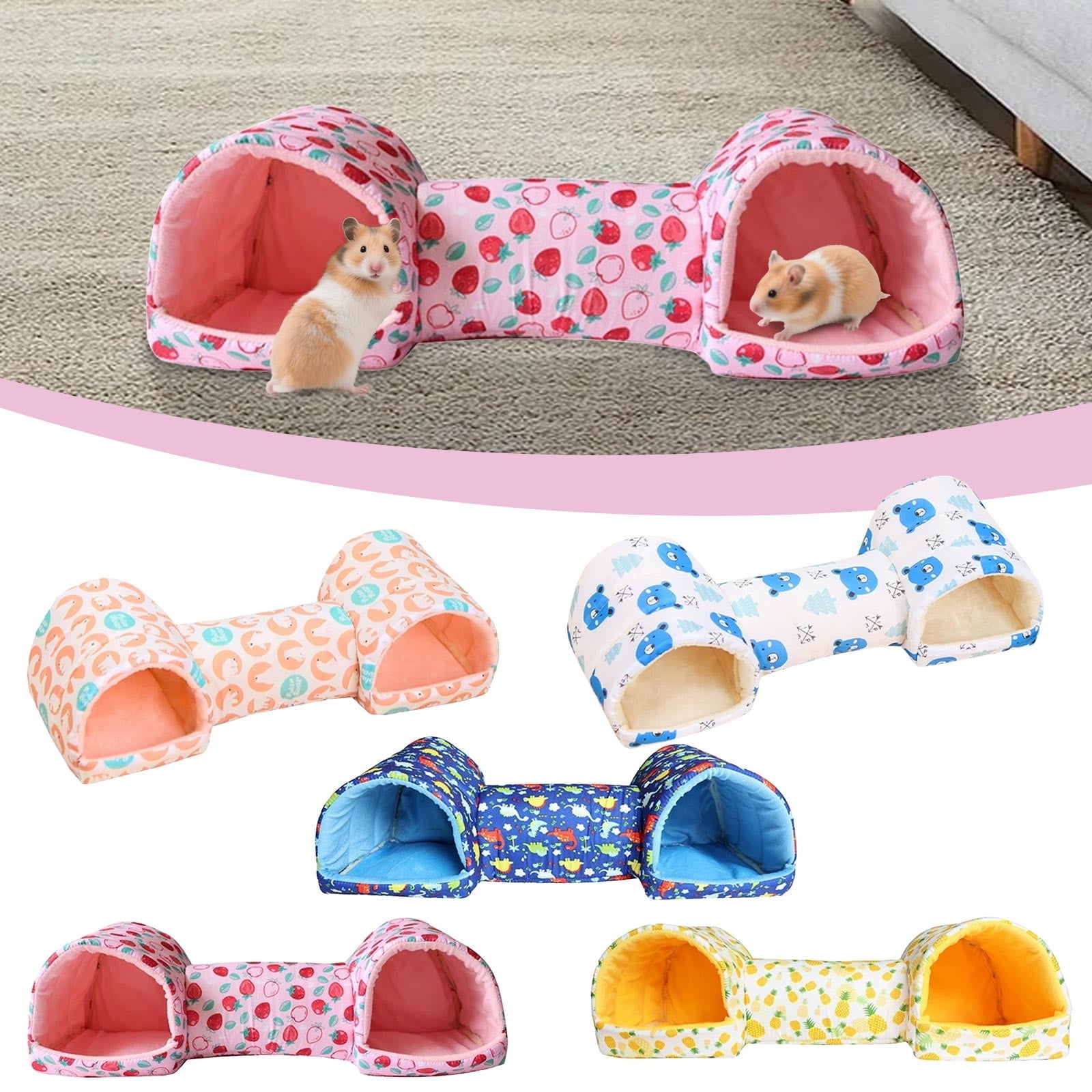 Guinea Pig Bed Hideout Tunnel with Washable Blue Fabric and Bottom ...