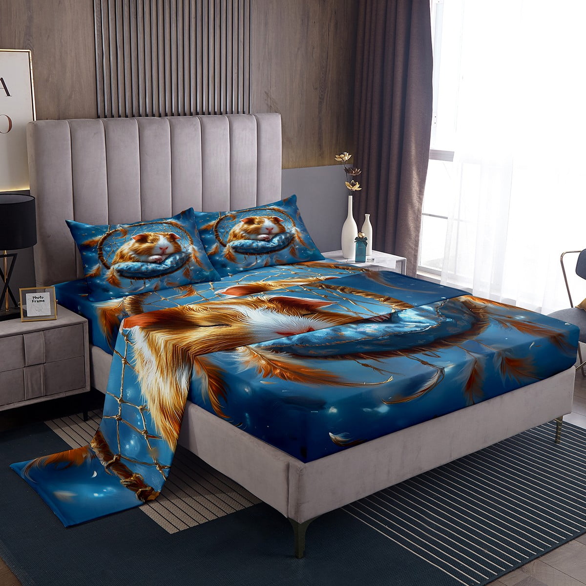 Guinea Pig Bed Sheets Set Dreamcatcher Sheet Set Queen,Boho Feather ...