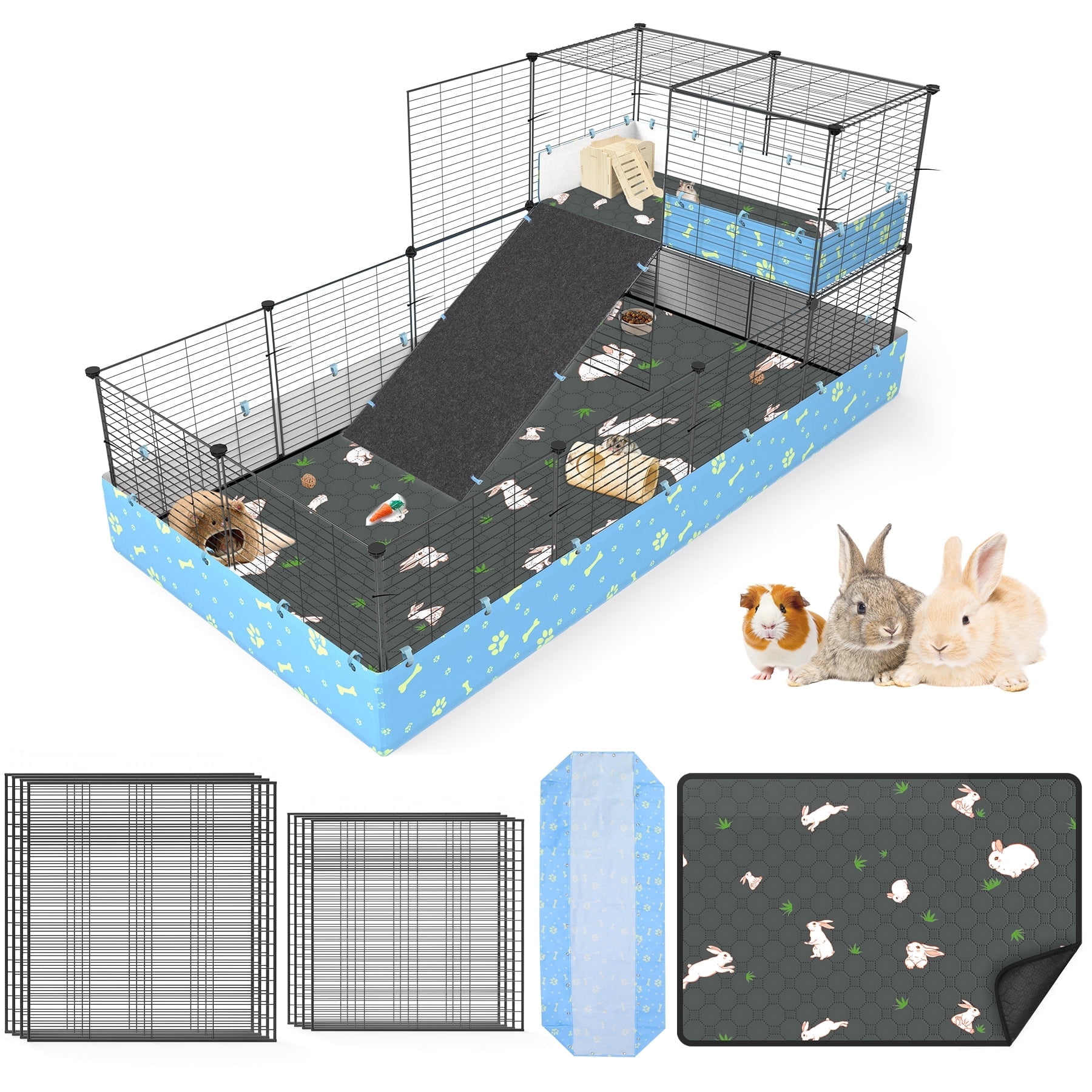 Guinea Pig Cages with Tarp and Bedding Pee Pad Liner, 2-Story Large ...