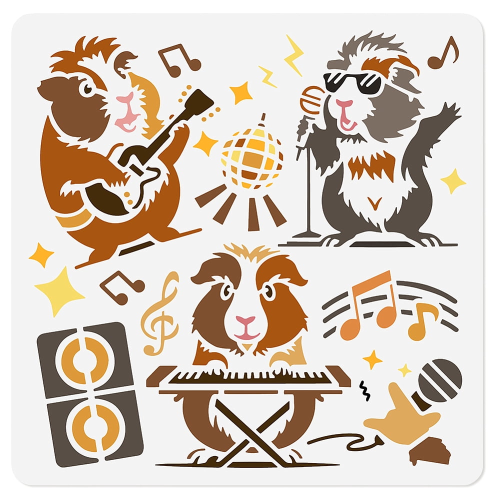 Guinea Pig Rock Group Stencil for Painting 11.8"x11.8" Plastic Animal ...
