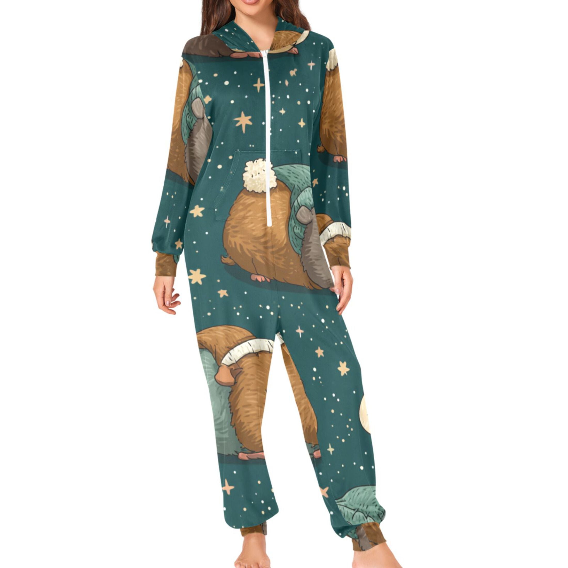 Guinea Pigs Sleeping Adult's Hoodie Onesie Jumpsuit One-Piece Pajamas ...