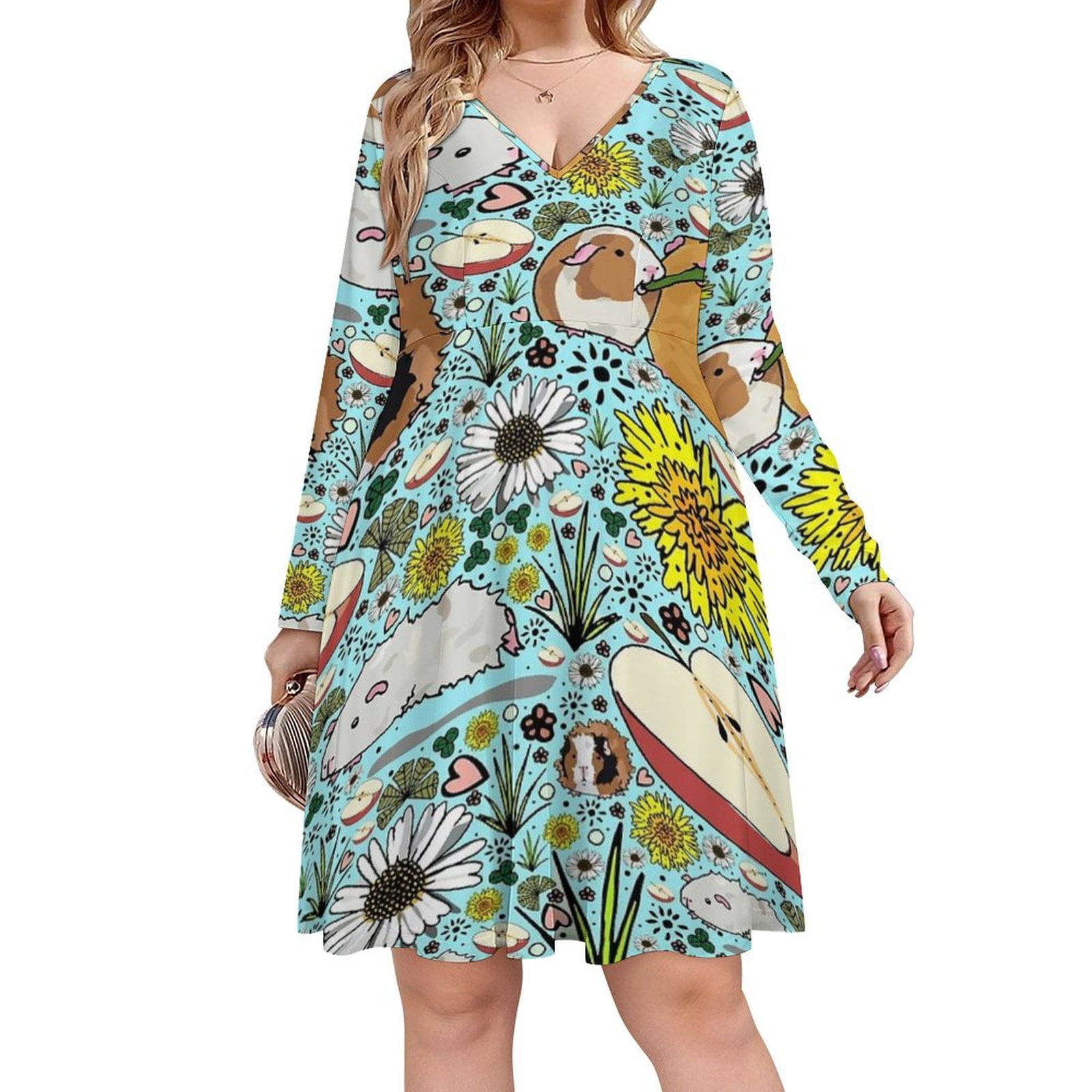 Guinea Pigs in Blue Greeting Long Sleeve Sexy Dresses For Women Ladies ...