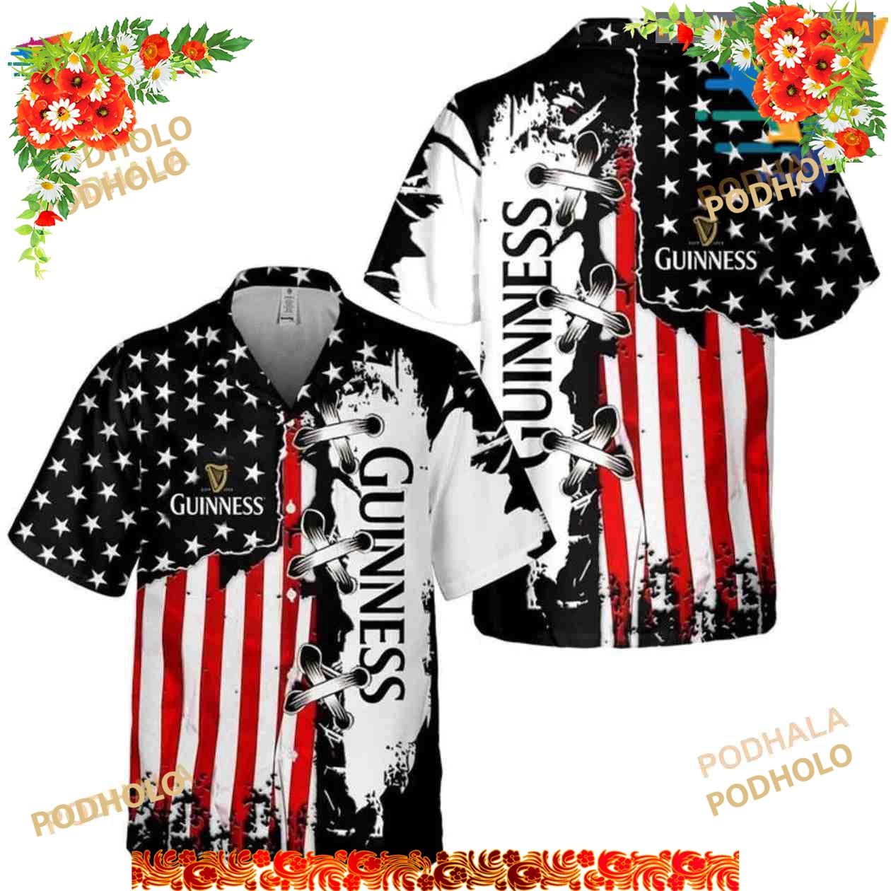 Guinness Beer American Flag Hawaiian Shirt - Walmart.com