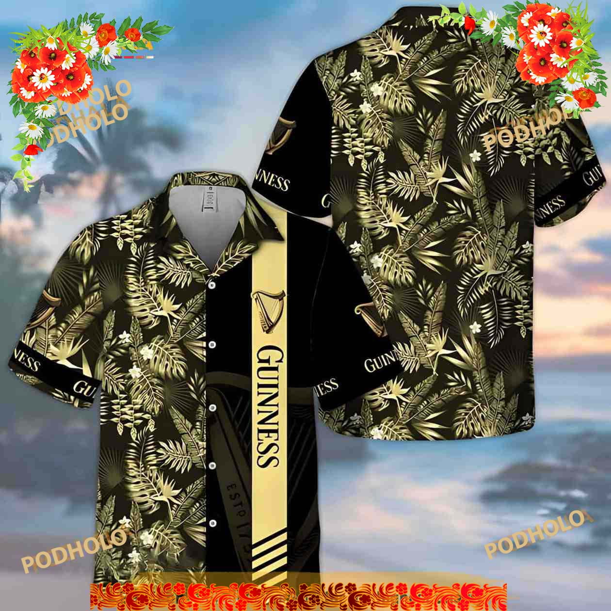Guinness Beer Hawaiian Shirt, Tropical Foliage Beach Lovers Gift Aloha ...