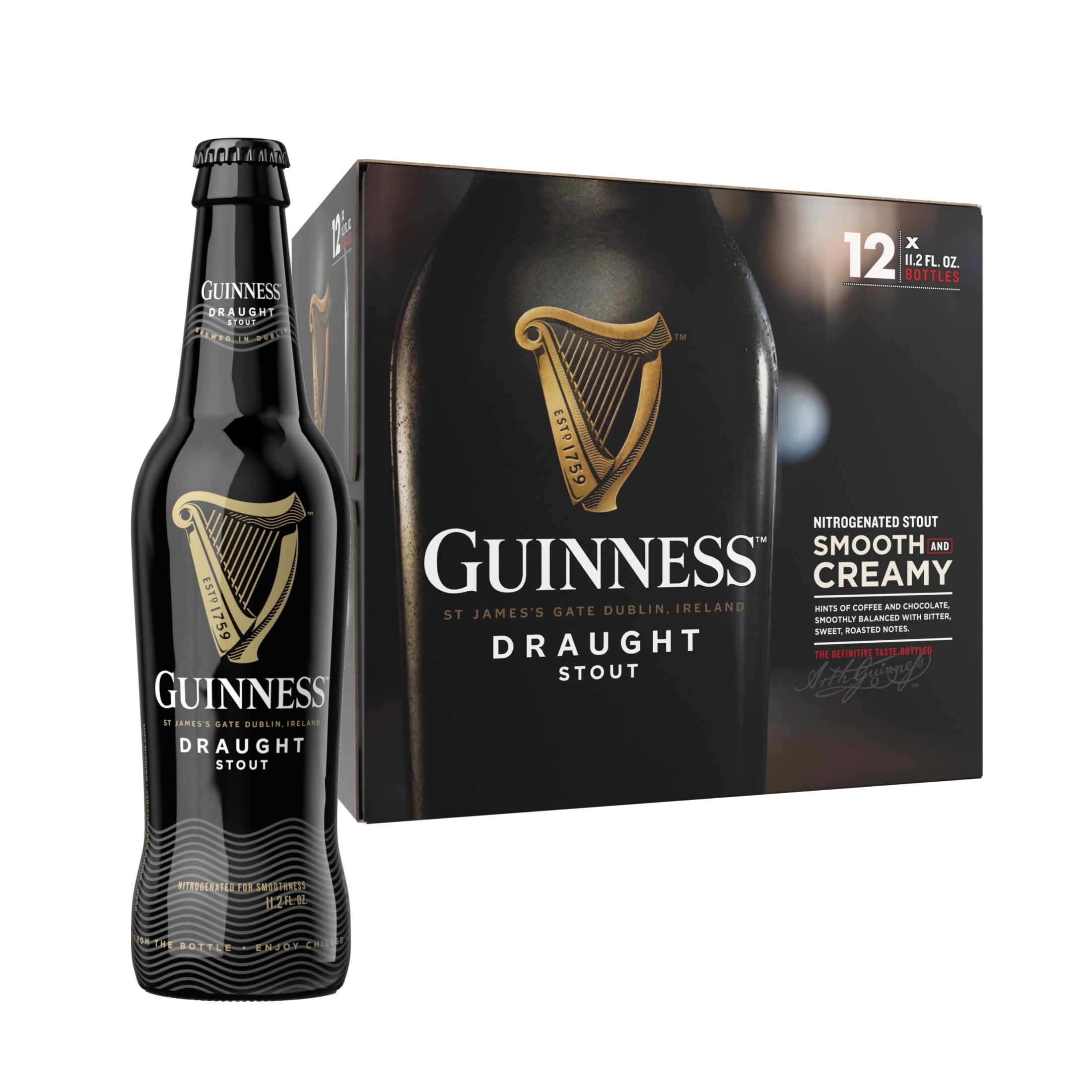 Guinness Draught Stout Import Beer, 12 Pack Bottles, 11.2 fl oz, 4.2% ...