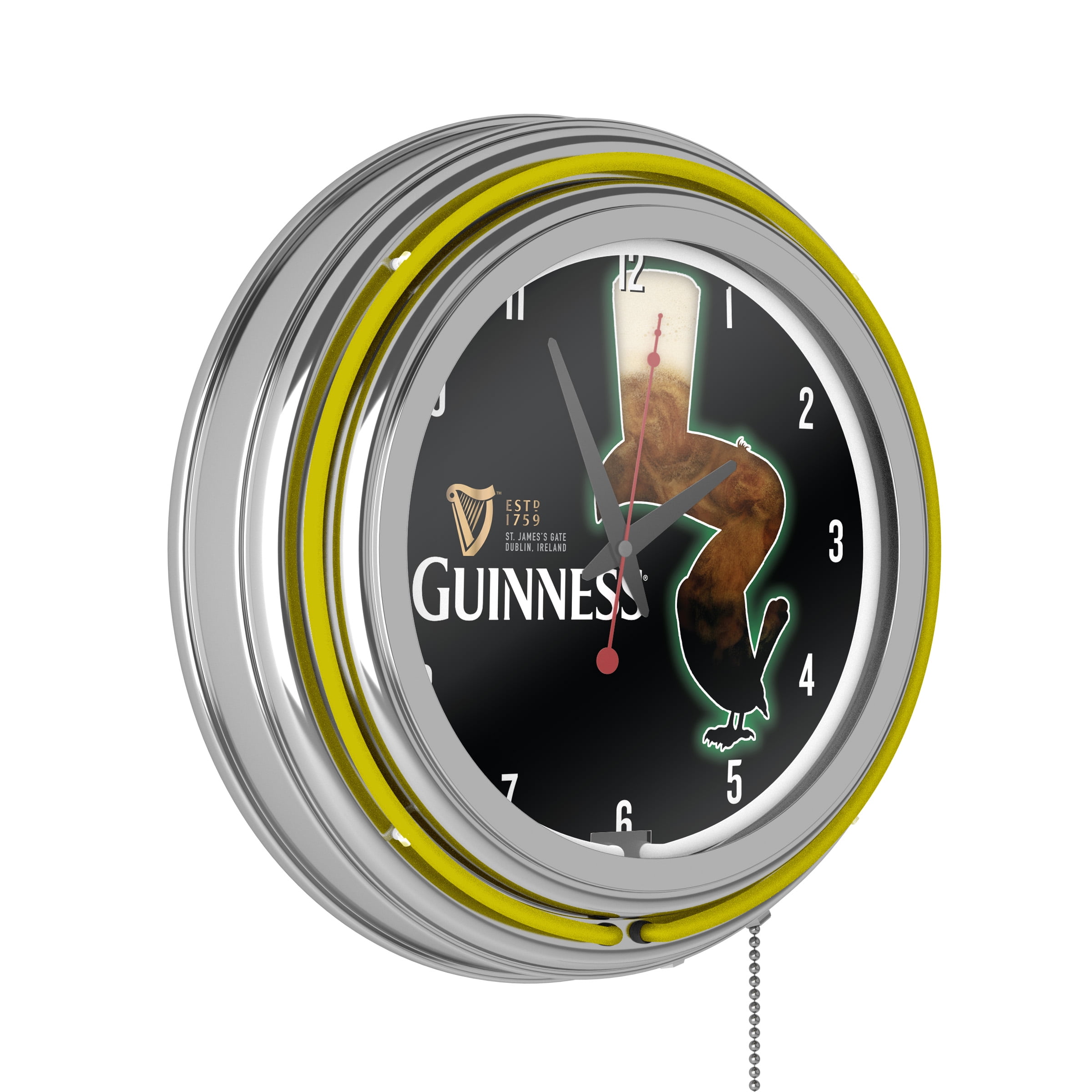 Guinness Feathering Retro Neon Analog Wall Clock with Pull Chain ...