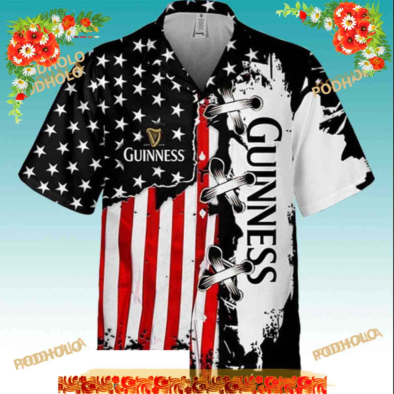 Guinness Hawaiian Shirt, Cool American Flag Beer Aloha Shirt - Walmart.com