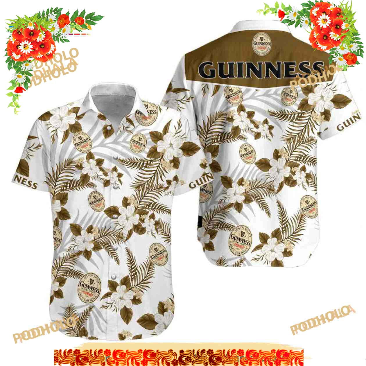 Guinness Hawaiian Shirt, Tropical Plants Pattern Aloha Shirt - Walmart.com