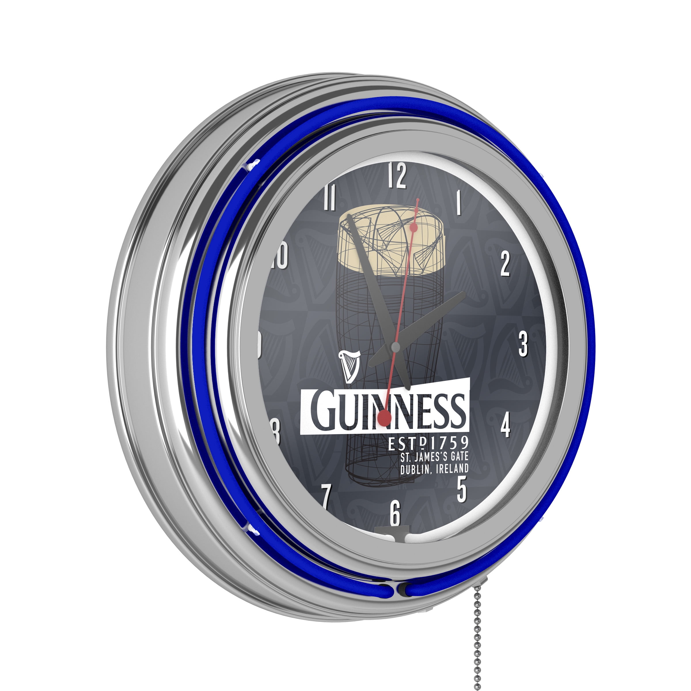 Guinness Line Art Pint Retro Neon Analog Wall Clock with Pull Chain ...