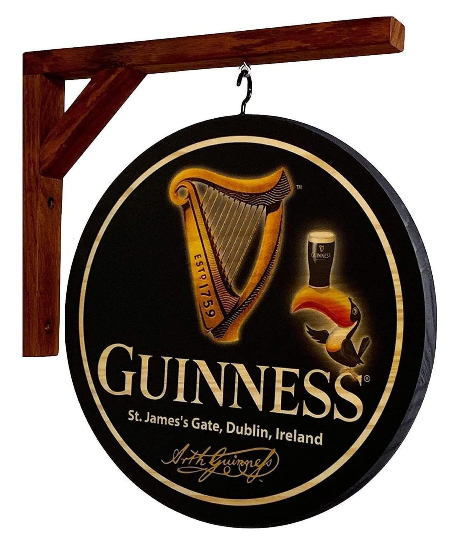 Guinness Pub Sign Double Sided - 12 Inch Wooden Wall Decor - Black ...