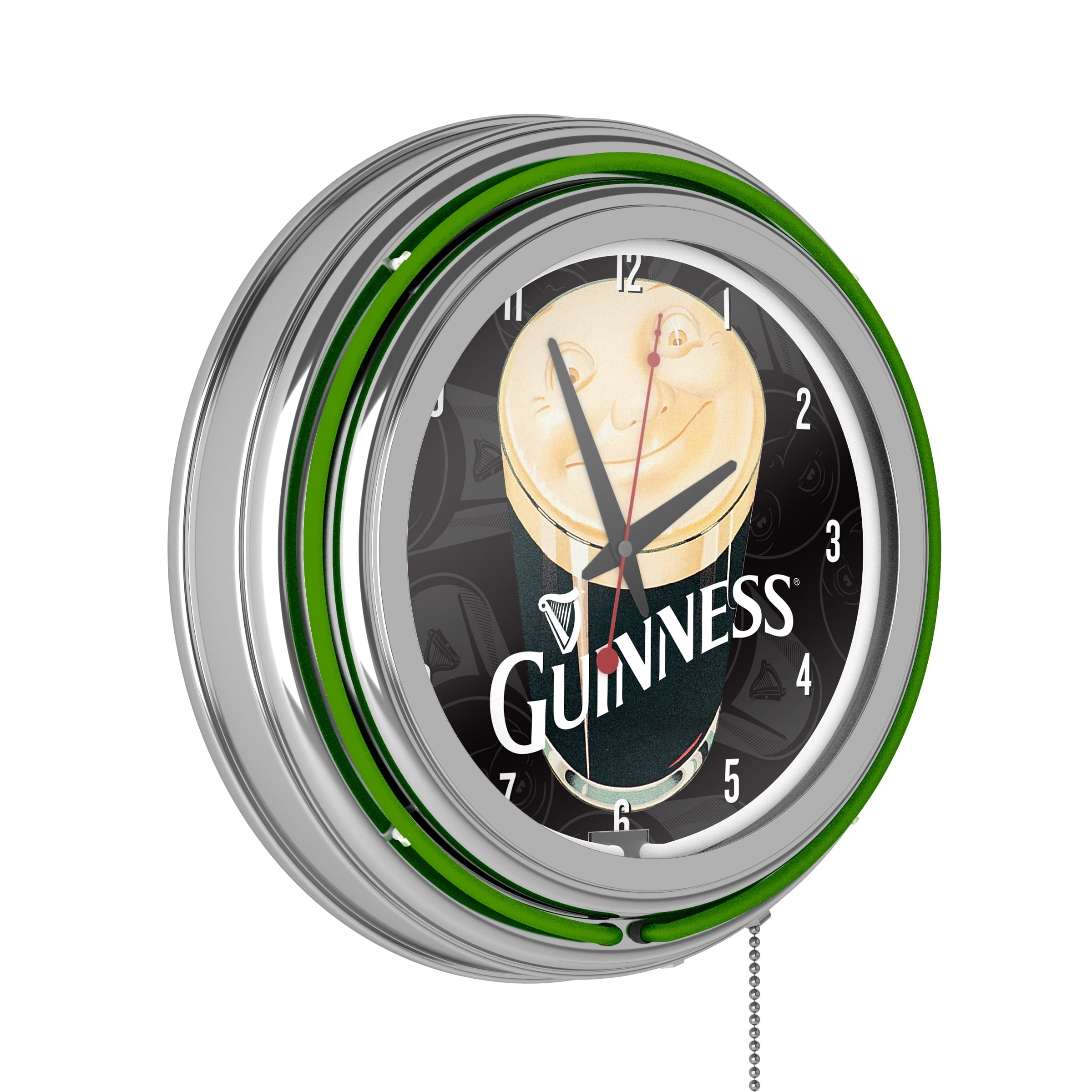 Guinness Smiling Pint Retro Neon Analog Wall Clock with Pull Chain ...