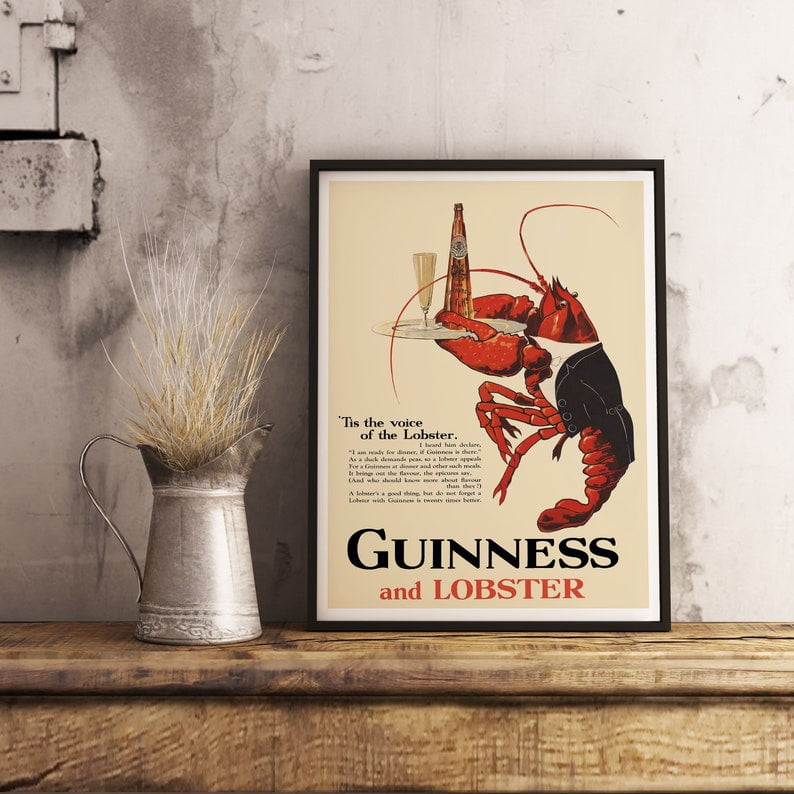 Guinness and Lobster Poster - Vintage Poster retro printable poster ...