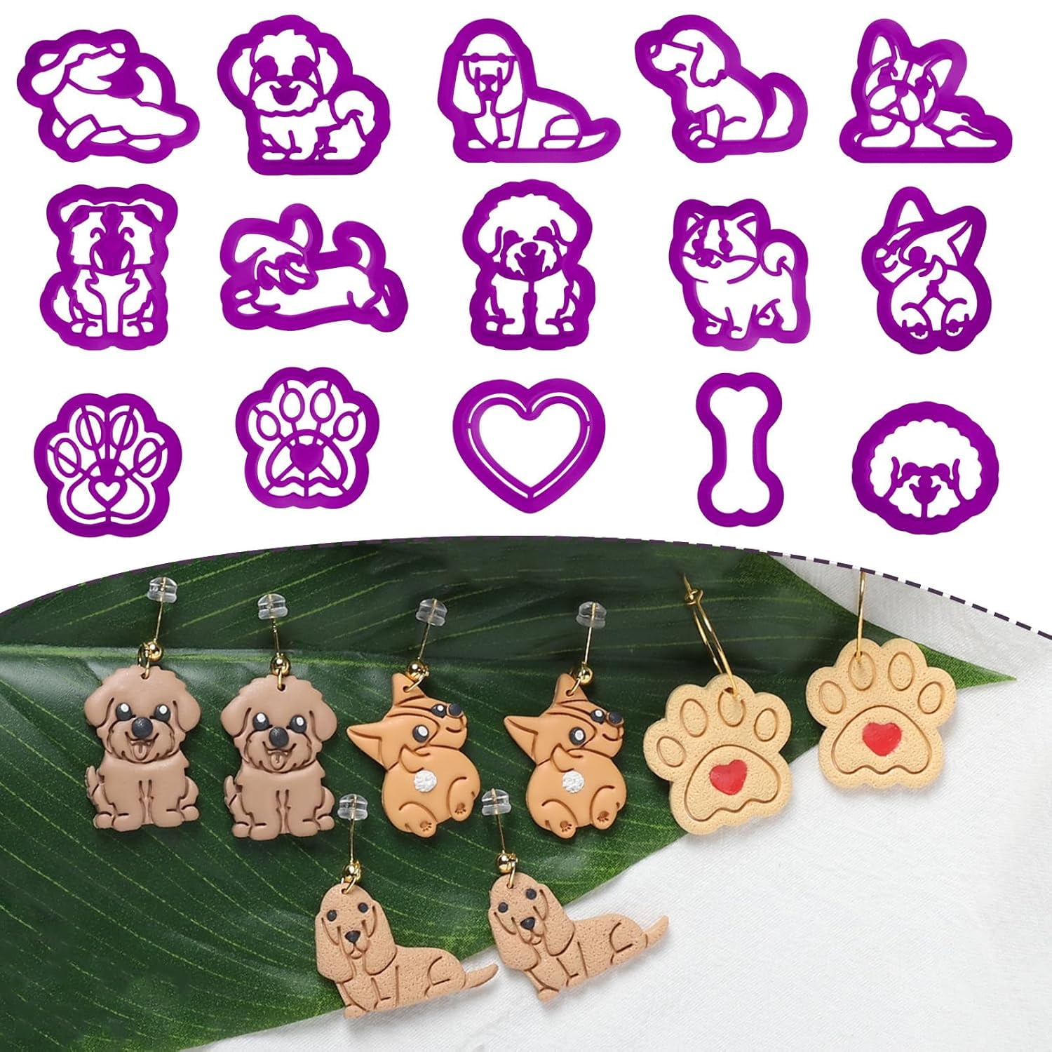 Guiqulai Dogs Polymer Clay Cutters 15 Shapes Puppy Face Polymer Clay ...