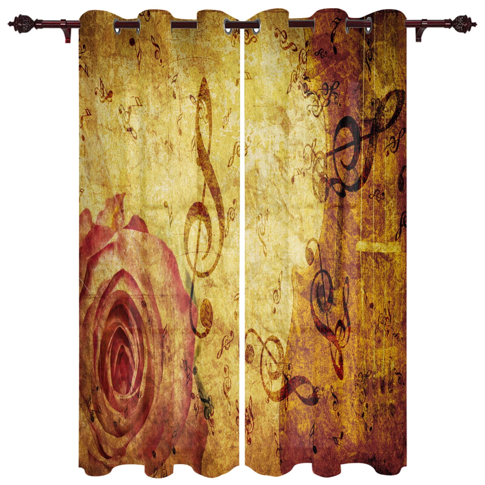 Guitar Acoustic Retro Valance Window Curtains For Living Room Bedroom ...