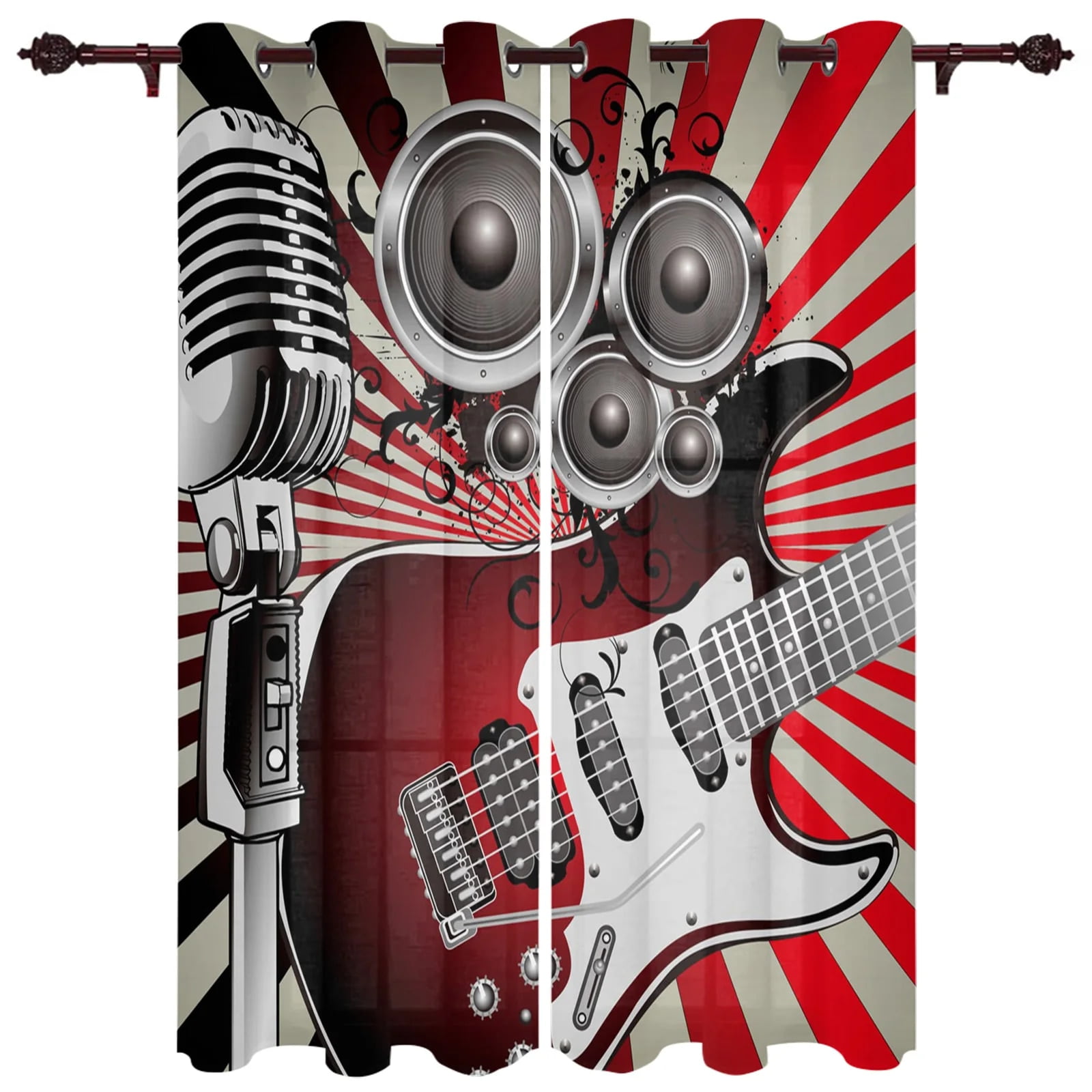 Guitar Acoustic Retro Valance Window Curtains For Living Room Bedroom ...