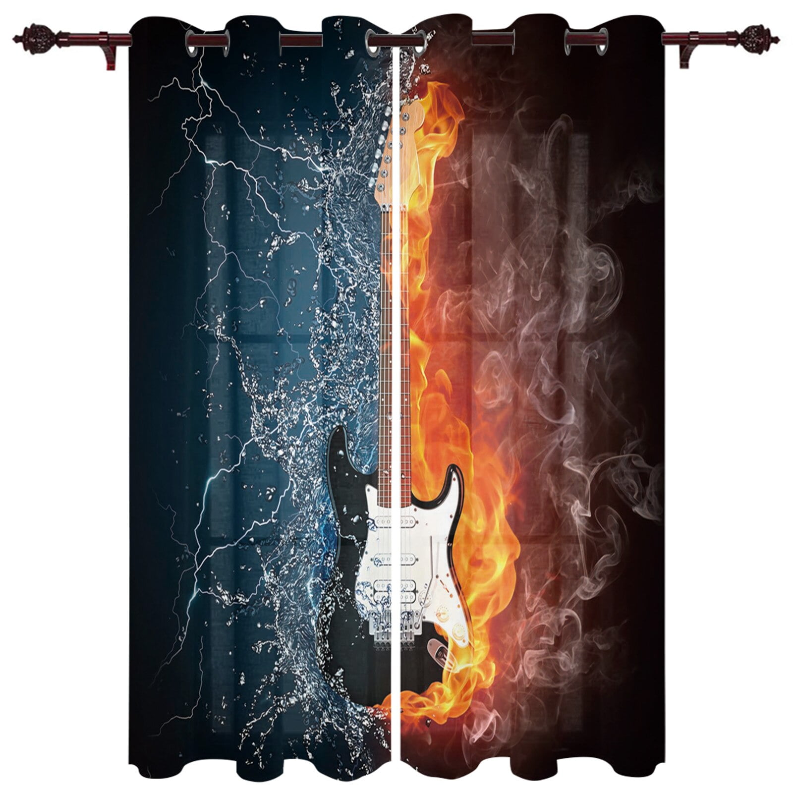 Guitar Acoustic Retro Valance Window Curtains For Living Room Bedroom ...