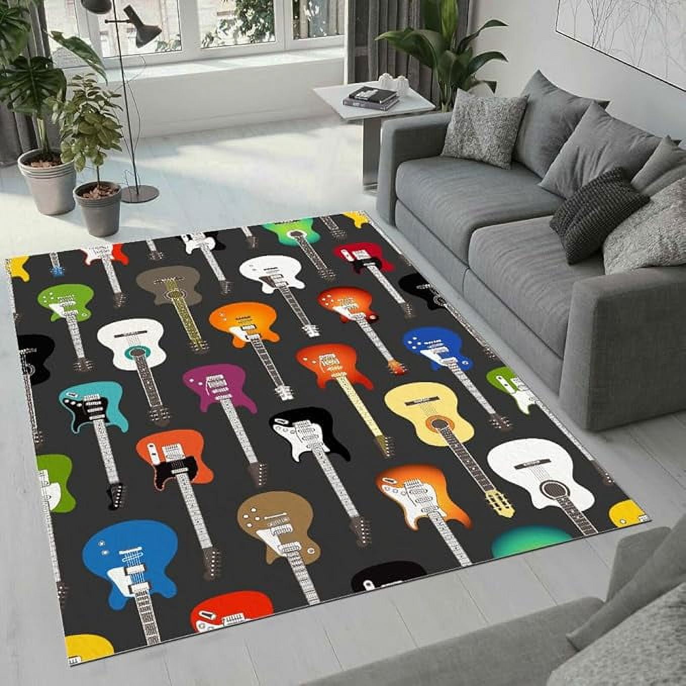 Guitar Area Rugs For Living Room, Colorful Guitar Music Note Pattern ...