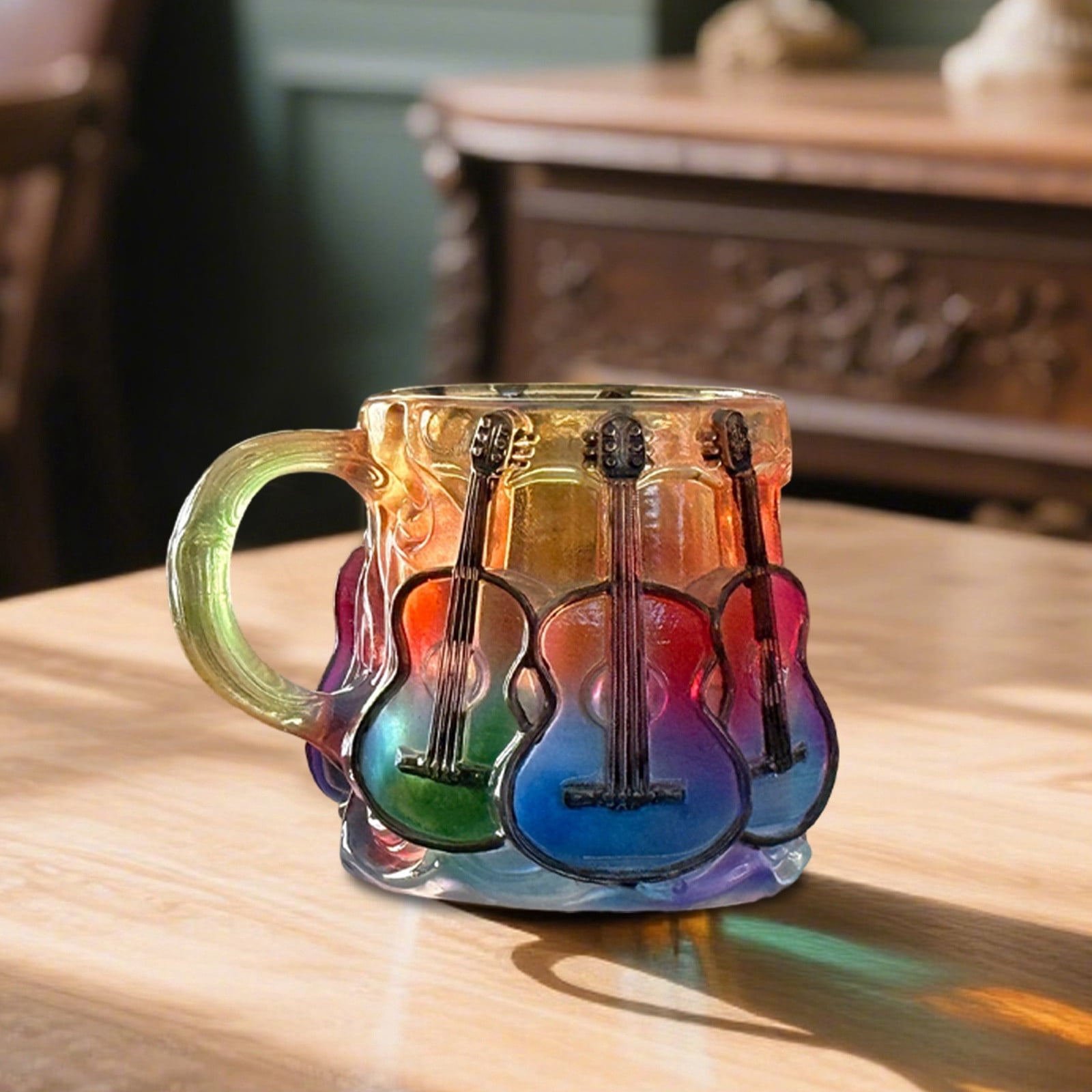 Guitar Art Glass Mug Unique Music Themed Cup Handmade Ceramic Coffee ...