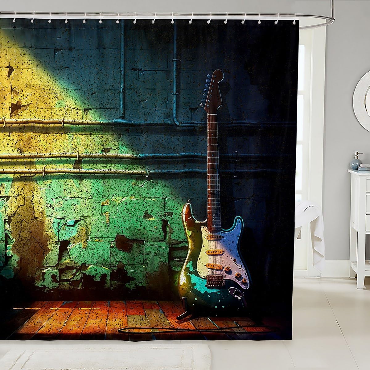 Guitar Bath Curtain Music Themed Guitar Shower Curtain for Stalls ...