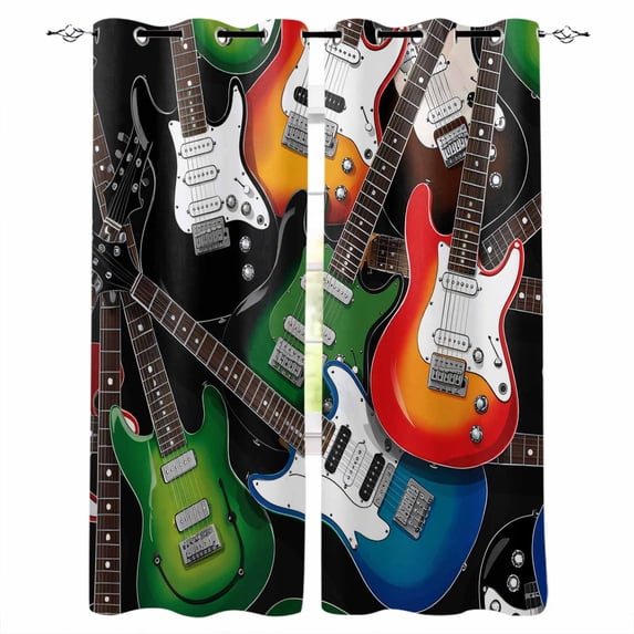 Guitar Blackout Curtains for Bedroom/Living Room, Thermal Insulated ...