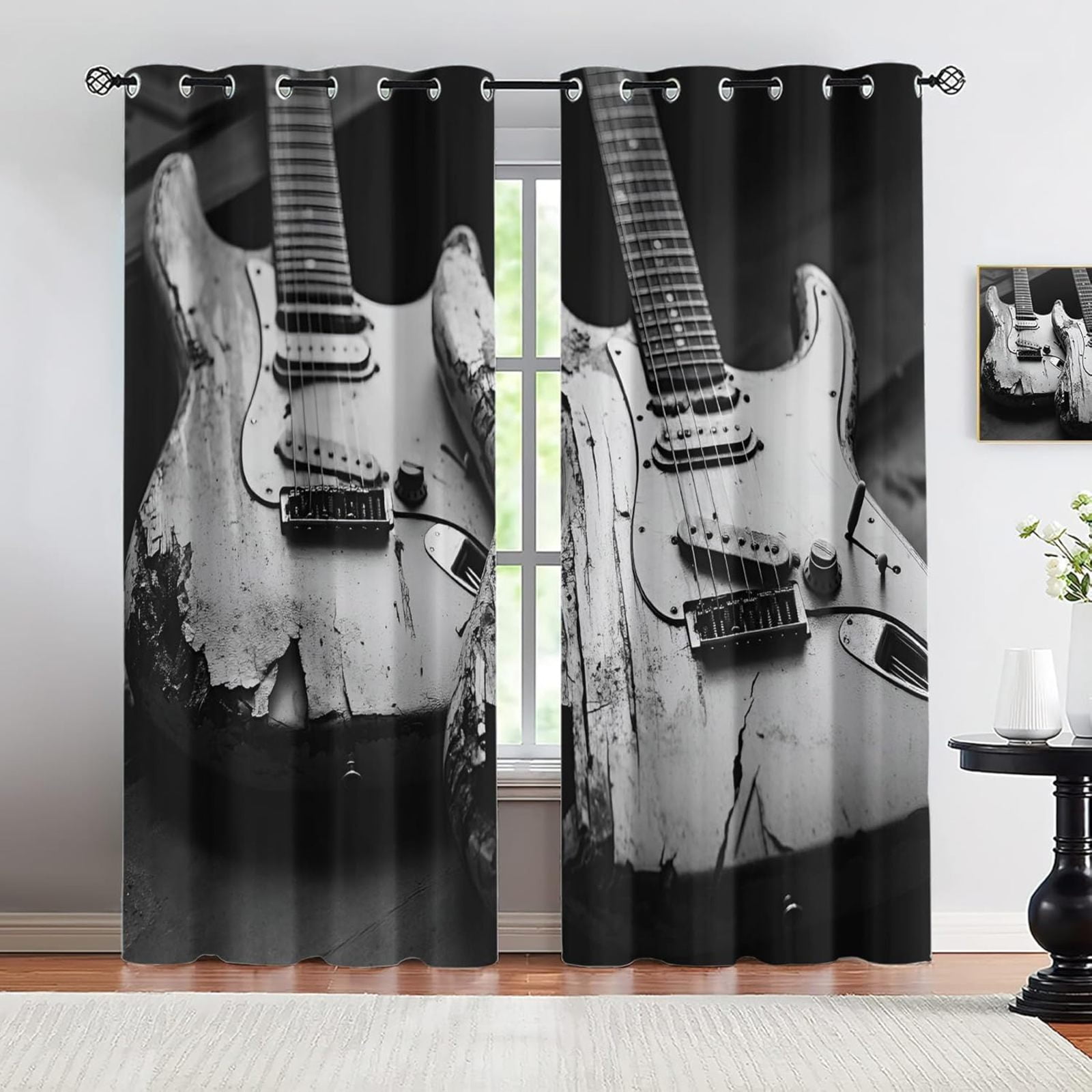 Guitar Blackout Curtains For Living Room, Retro Guitar Bedroom Curtain ...