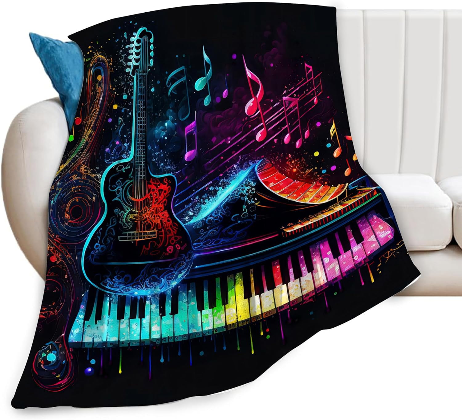 Guitar Blanket Colorful Music Note Piano Throw Blanket Ultra Soft Cozy ...