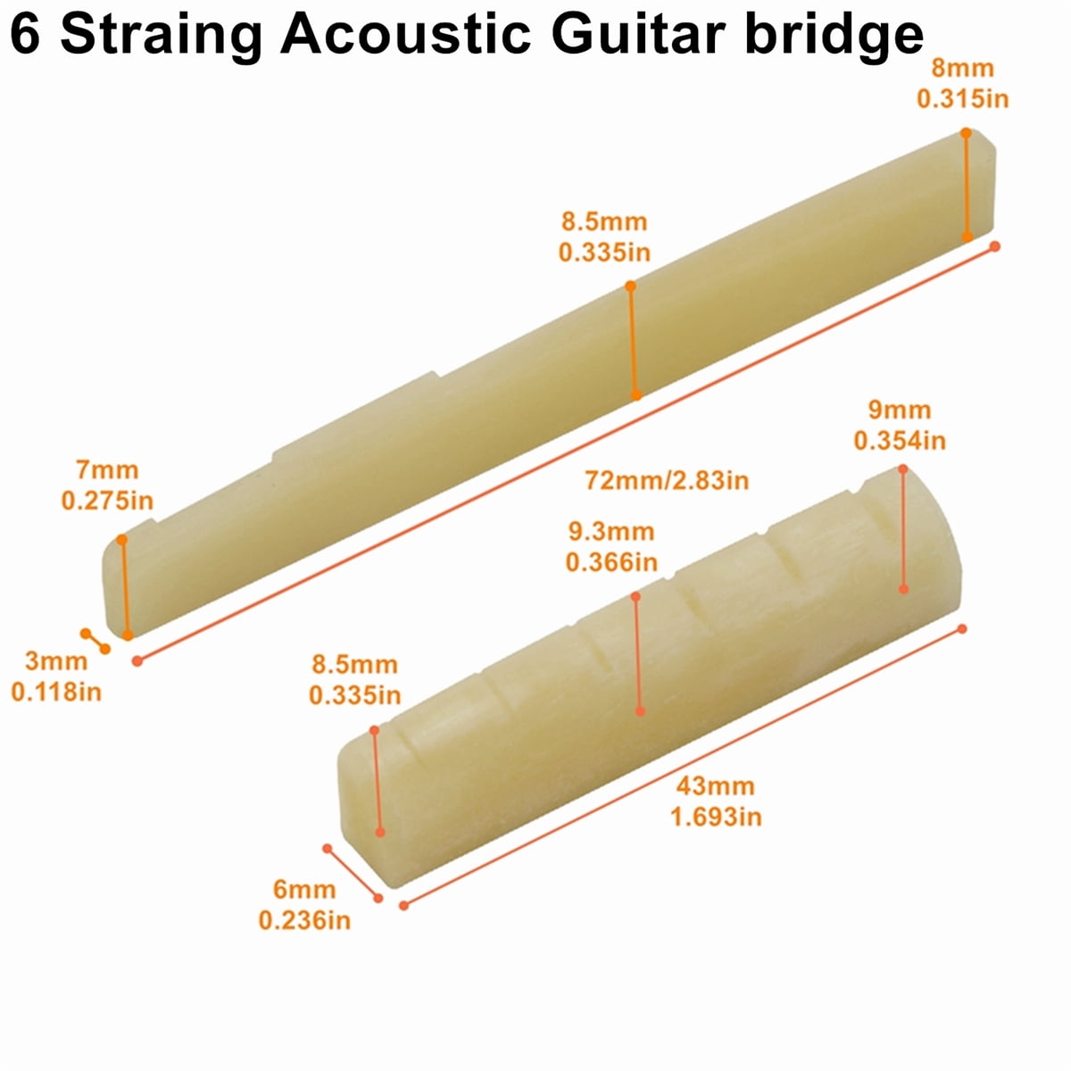 Guitar Bridge 1pairs 6/12 String Acoustic, Classical, YMH Real Bone ...