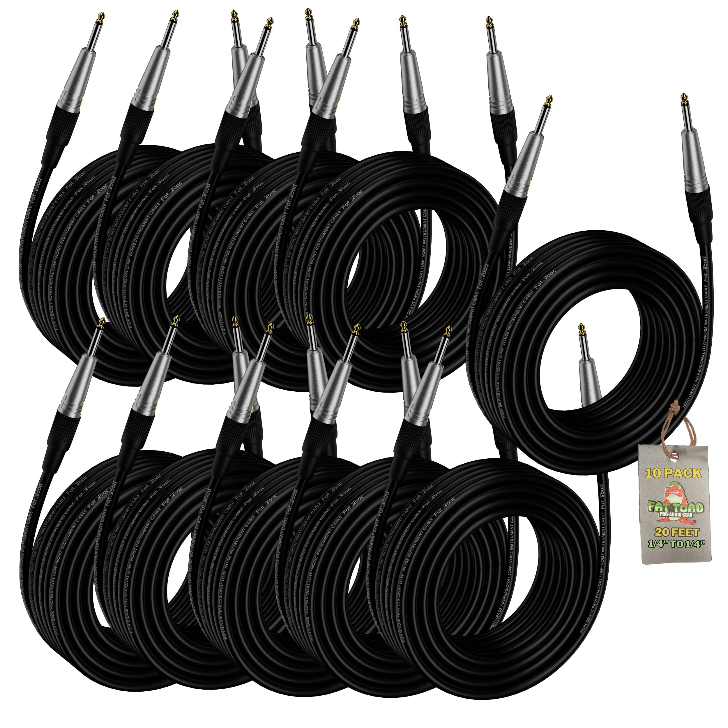 Guitar Cables (10 Pack) Instrument Cord by Fat Toad 24 AWG Patch ...