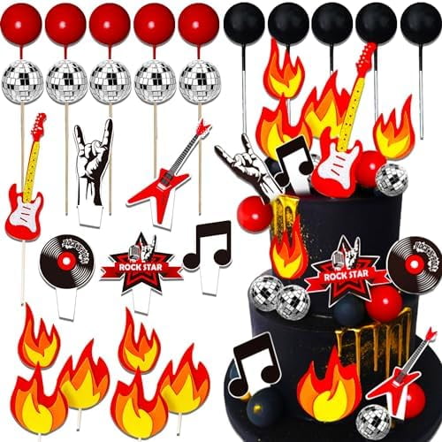 Guitar Cake Topper Disco Ball Cake Decorations Music Note Rock Roll ...