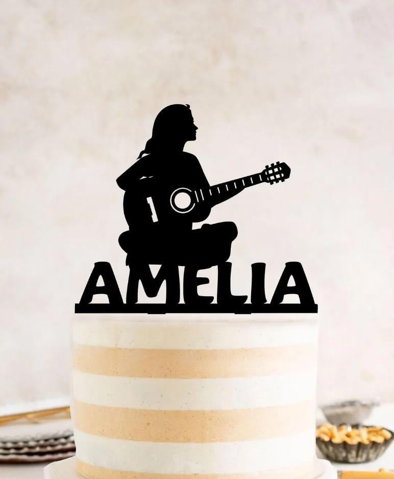 Guitar Cake Topper, Female Guitarist Birthday Cake Topper, Musician ...