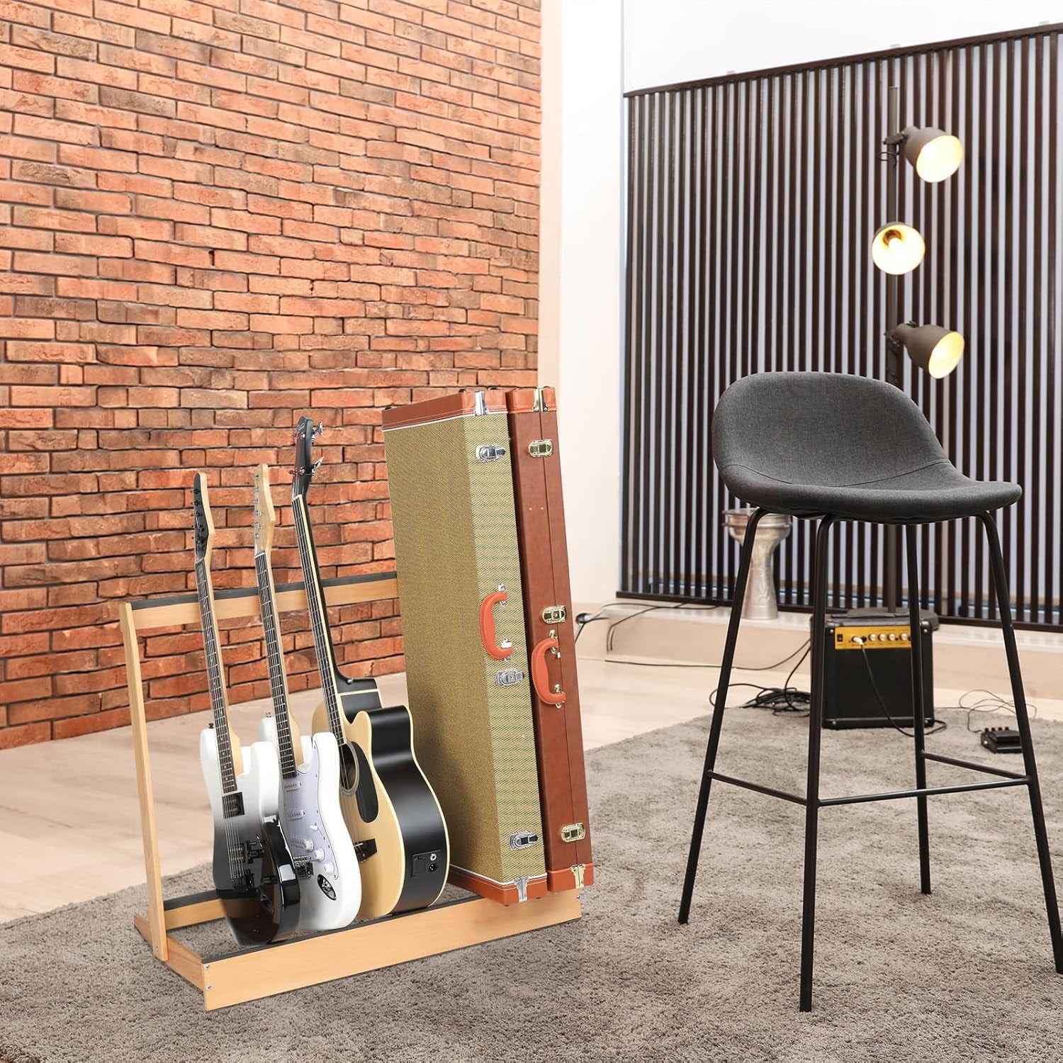 Guitar Case Rack, Folding Hardwood Guitar Case Stand for Multiple ...