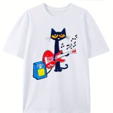 Guitar Cat Graphic Shirt Cartoon Music Illustration with Notes Creative ...