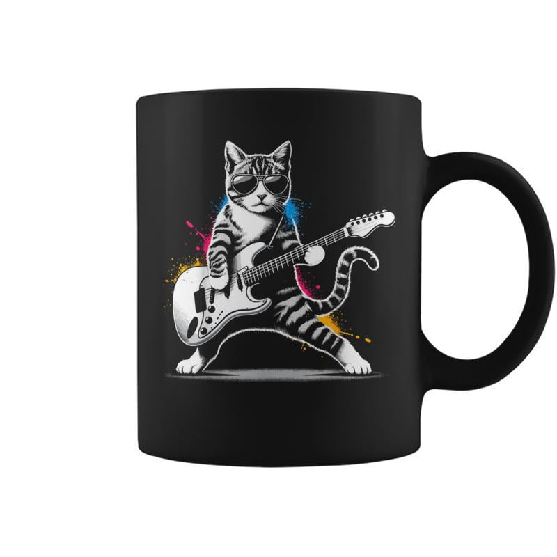 Guitar Cat Novelty Rock Music Band Concert Cat Coffee Mugs - Walmart.com