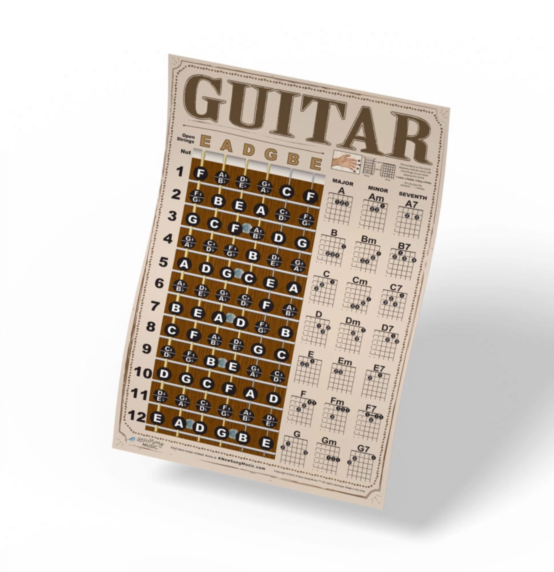 Guitar Chord & Fretboard Note Chart - 11"x17" - Americana - Easy ...