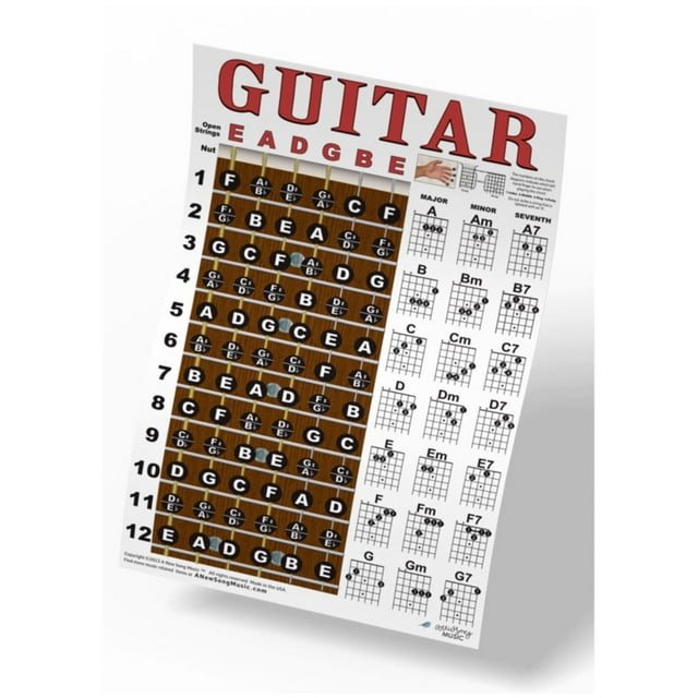 Guitar Chord & Fretboard Note Chart Instructional Easy 11"x17" Poster ...