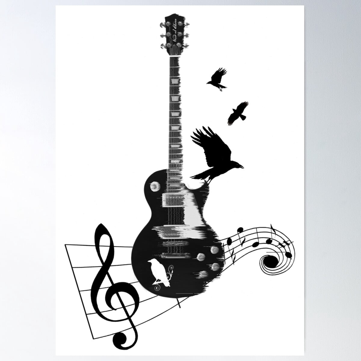 Guitar Design With Birds & Musical Notes By Natasha Constantinou ...