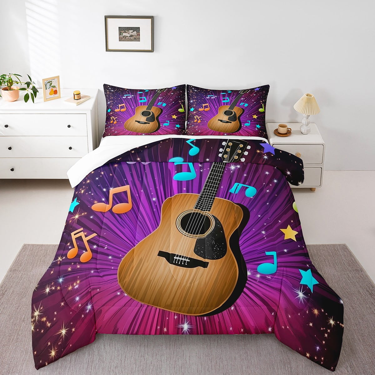Guitar Down Comforter Glitter Music Notes Full Bedding Sets,Musical ...