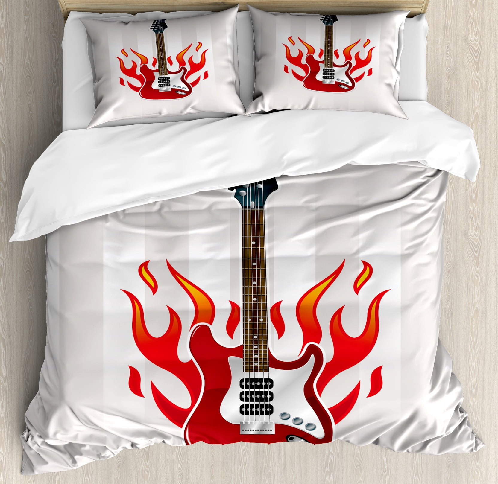 Guitar Duvet Cover Set, Cool Electric Instrument with Hot and Punk ...
