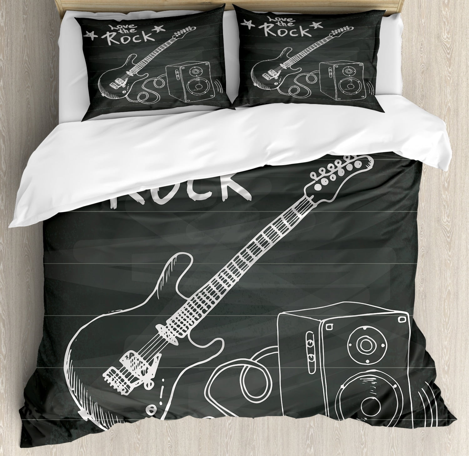 Guitar Duvet Cover Set King Size, Love The Rock Music Themed Sketch Art ...