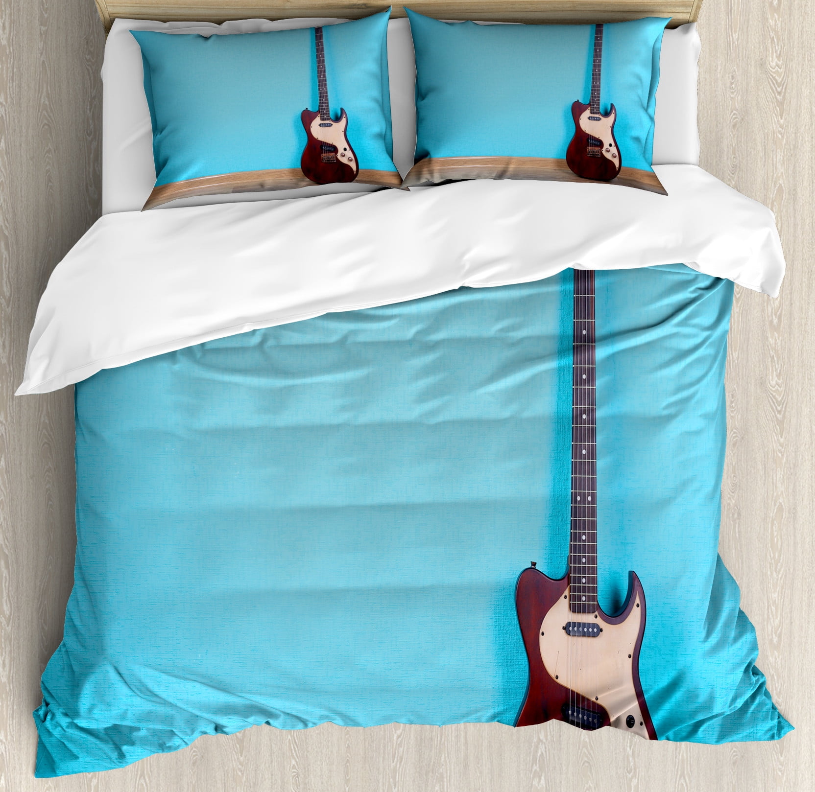 Guitar Duvet Cover Set, Rock Band Retro Photo of Electric Musical ...