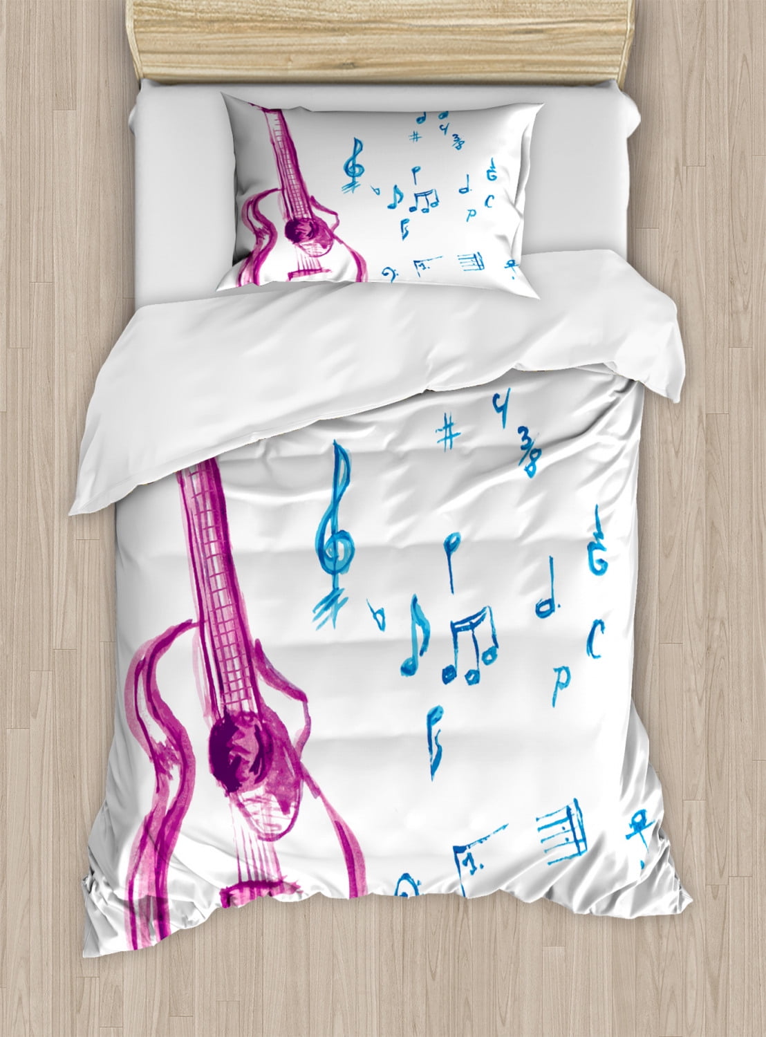 Guitar Duvet Cover Set Twin Size, Watercolor Musical Instrument with ...