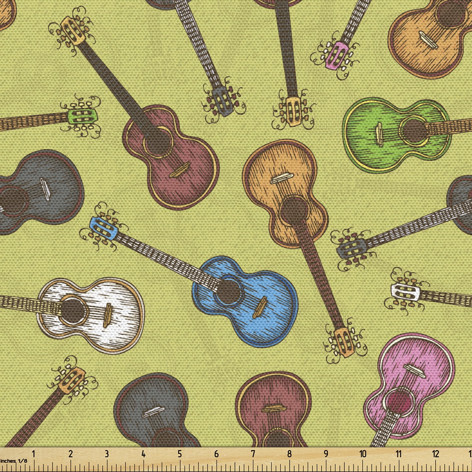 Ambesonne Guitar Fabric by the Yard Upholstery, Acoustic Guitars Sketch ...