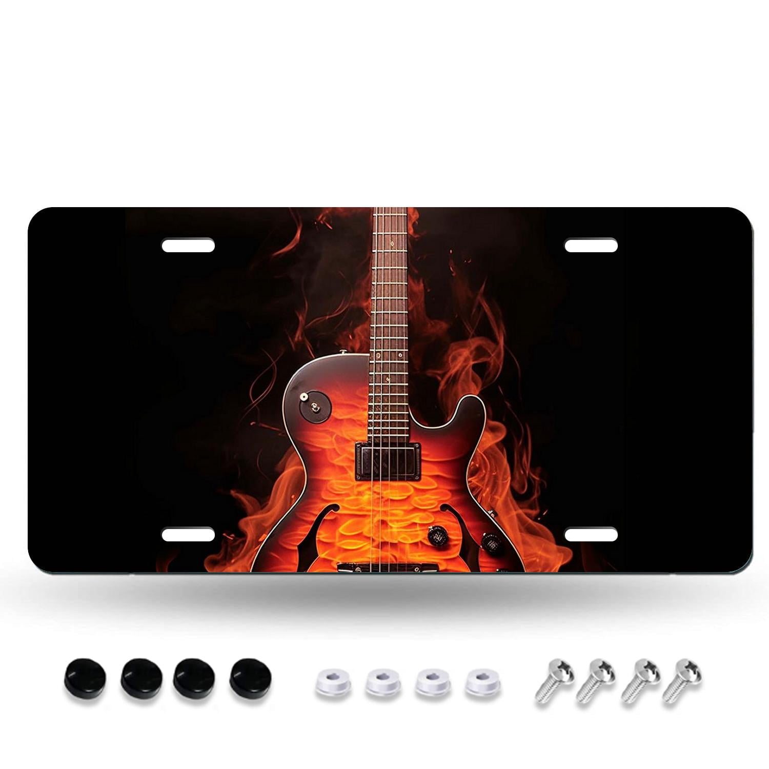 Guitar Fire Elegant Plate Cover, Decorative Aluminum Novelty License ...