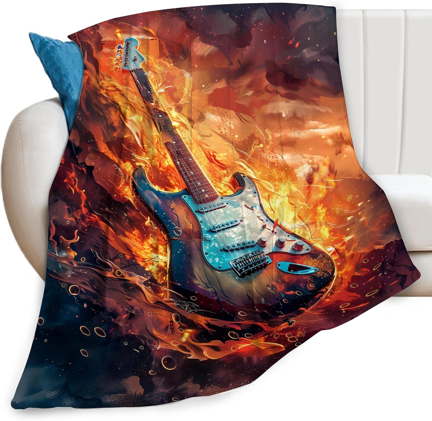 Guitar Fire Print Blanket Music Musical Instruments Acoustic Rock ...